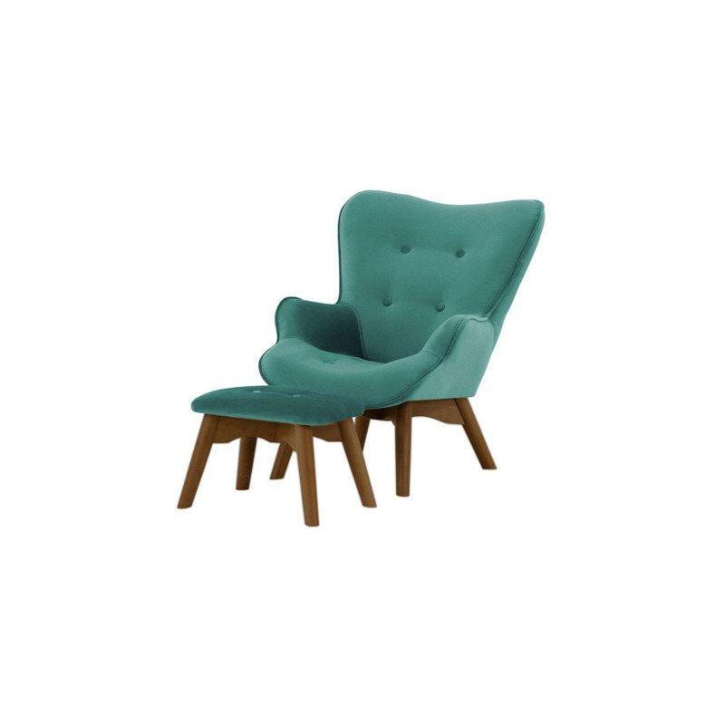Ducon Mini Velvet Children's Wingback Chair + Footstool, light blue ...