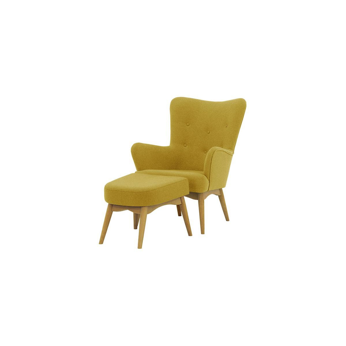 Savano Wingback Chair + Footstool, yellow, Leg colour: like oak by ...