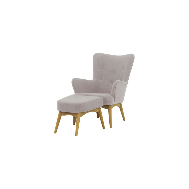 Savano Wingback Chair + Footstool, light grey, Leg colour: like oak by ...