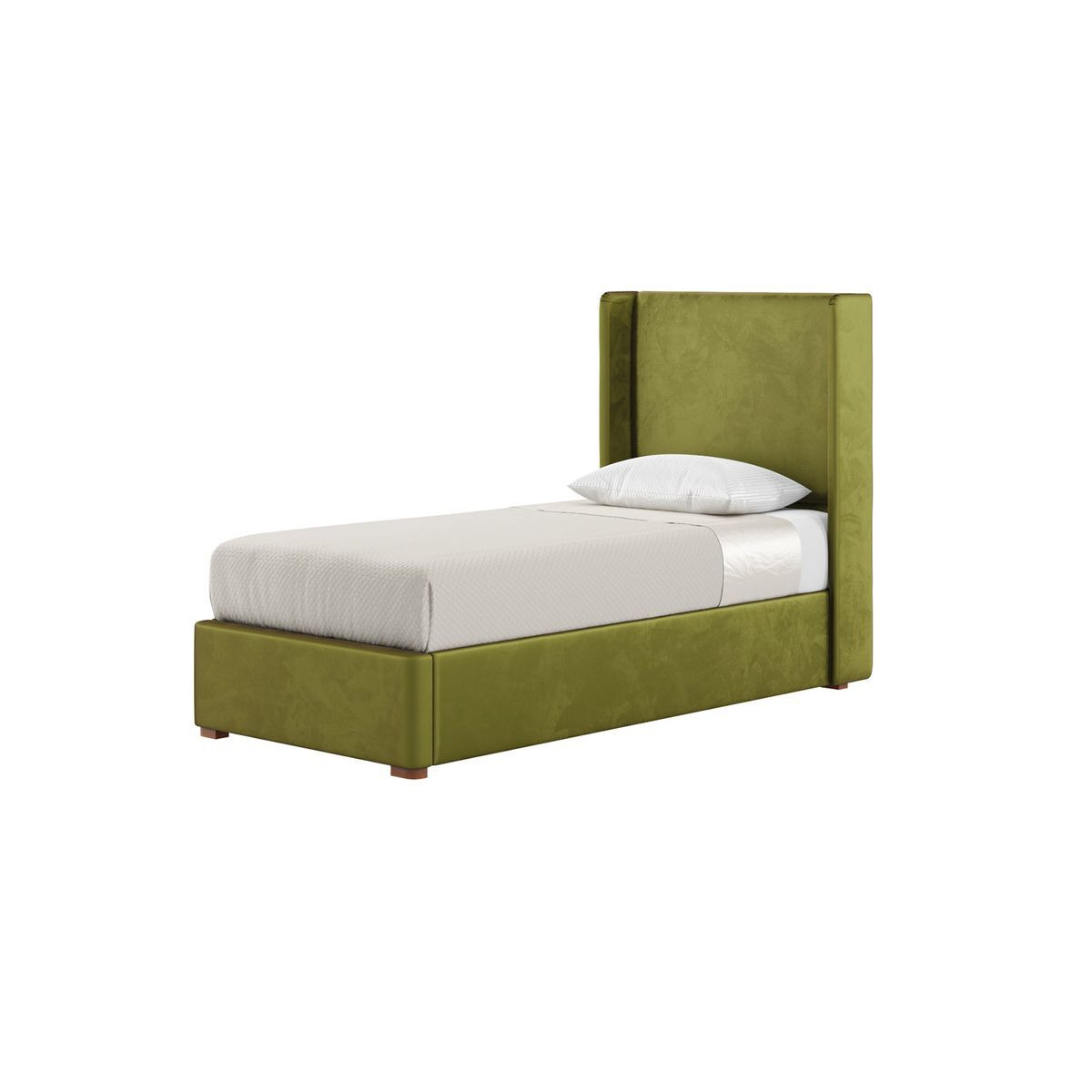 Darcy 3ft Single Bed Frame With Modern Smooth Wing Headboard, olive ...
