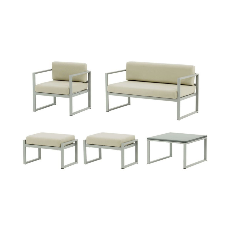 Sunset 5-piece garden furniture set B, cream, Leg colour: grey steel by ...