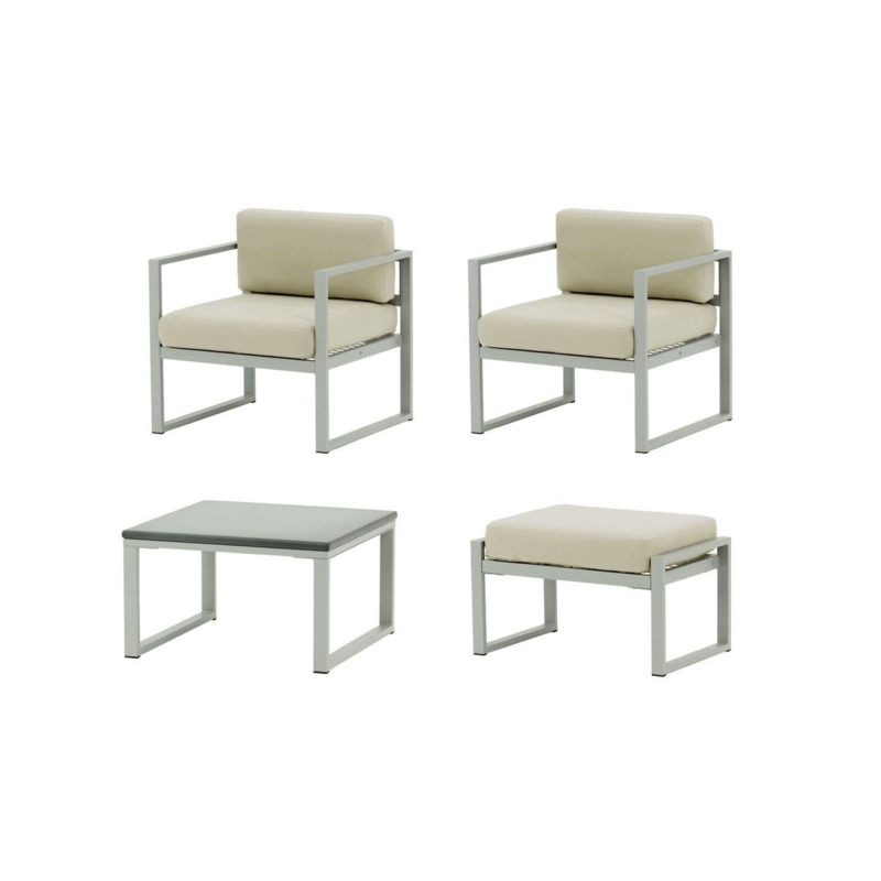Sunset 4-piece garden furniture set C, cream, Leg colour: grey steel by ...