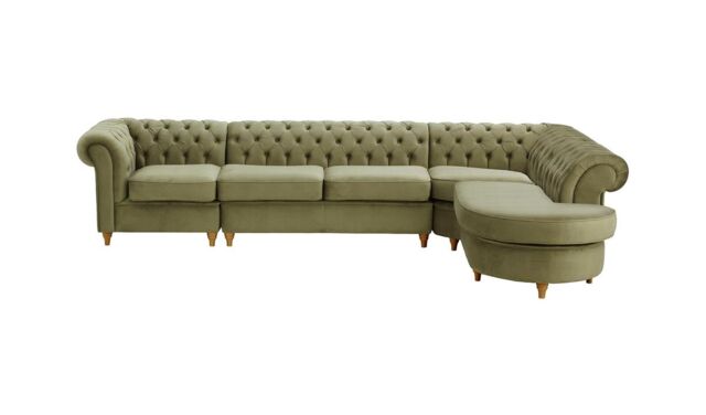 Chesterfield RHF 4-piece Corner Modular Sofa, cream, Leg colour: dark ...