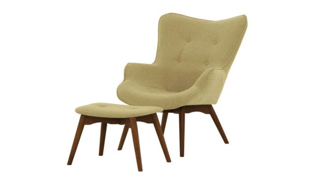 Ducon Wingback Chair + Footstool, beige, Leg colour: dark oak by SLF24 ...