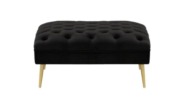 Chesterfield Modern Footstool, black, Leg colour: gold metal by SLF24 ...