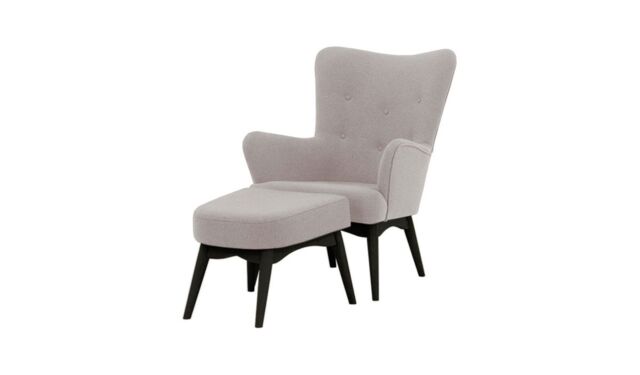 Savano Wingback Chair + Footstool, light grey, Leg colour: black by ...