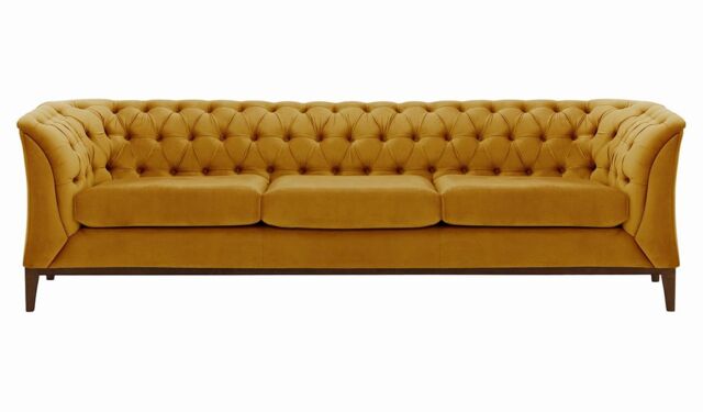 Chesterfield Modern 3 Seater Sofa Wood with medical foam, mustard, Leg ...