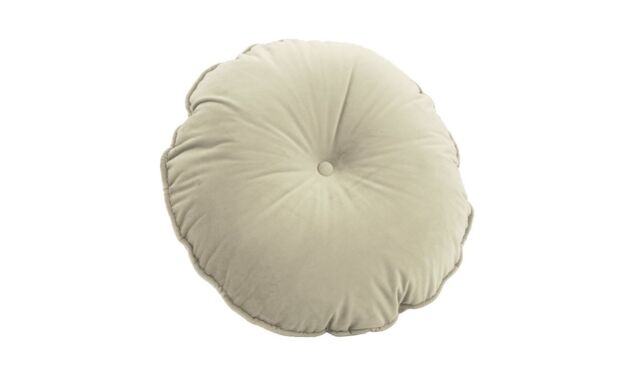 Velvet round single-button cushion, light beige by SLF24 | ufurnish.com