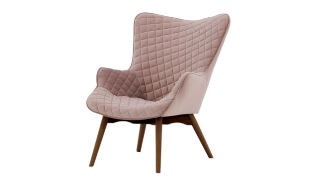Ducon Velvet Wingback Chair With Stitching, lilac, Leg colour: dark oak ...