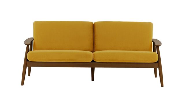 Demure 3 Seater Sofa with medical foam, mustard, Leg colour: dark oak ...