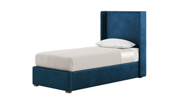 Darcy 3ft Single Bed Frame With Modern Smooth Wing Headboard, blue, Leg ...
