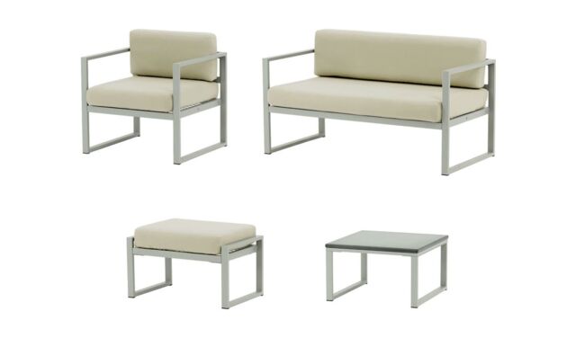Sunset 4-piece garden furniture set B, cream, Leg colour: grey steel by ...