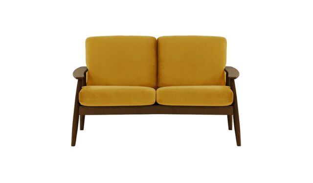 Demure 2 Seater Sofa with medical foam, mustard, Leg colour: dark oak ...