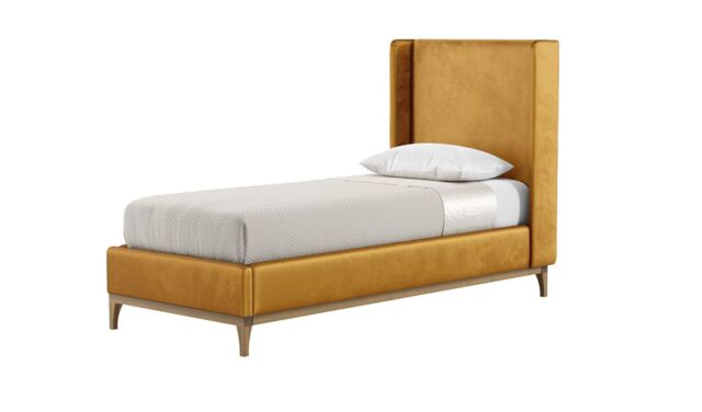 Diane 3ft Single Bed Frame with modern smooth wing headboard, mustard ...