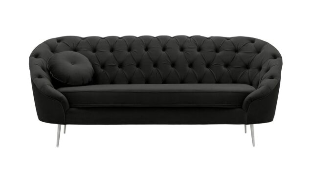 Kooper 2,5 Seater Sofa with quilting, black, Leg colour: chrome metal ...