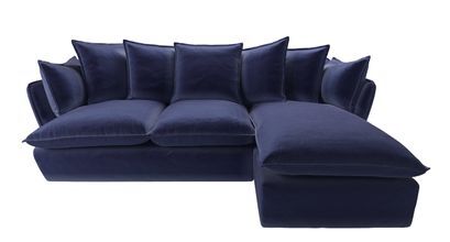 Malibu Medium RHF Chaise Sofa in Prussian Blue Cotton Matt Velvet ...