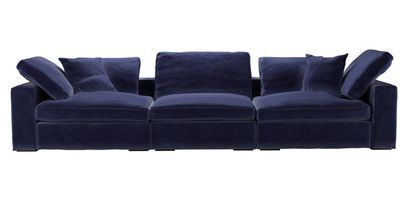 Long Island 3 Seat Modular Sofa in Prussian Blue Cotton Matt Velvet ...