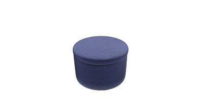 Luna Small Round Storage Footstool in Prussian Blue Cotton Matt Velvet ...