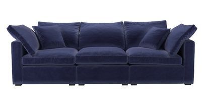 Long Island Slim 3 Seat Sofa in Prussian Blue Cotton Matt Velvet - sofa ...