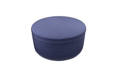 Luna Large Round Storage Footstool in Prussian Blue Cotton Matt Velvet ...