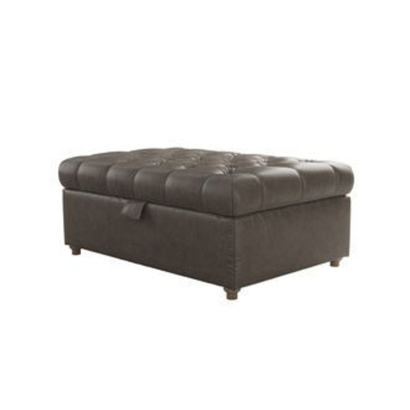Valentin Medium Rectangular Storage Footstool in Basalt Grain Leather ...