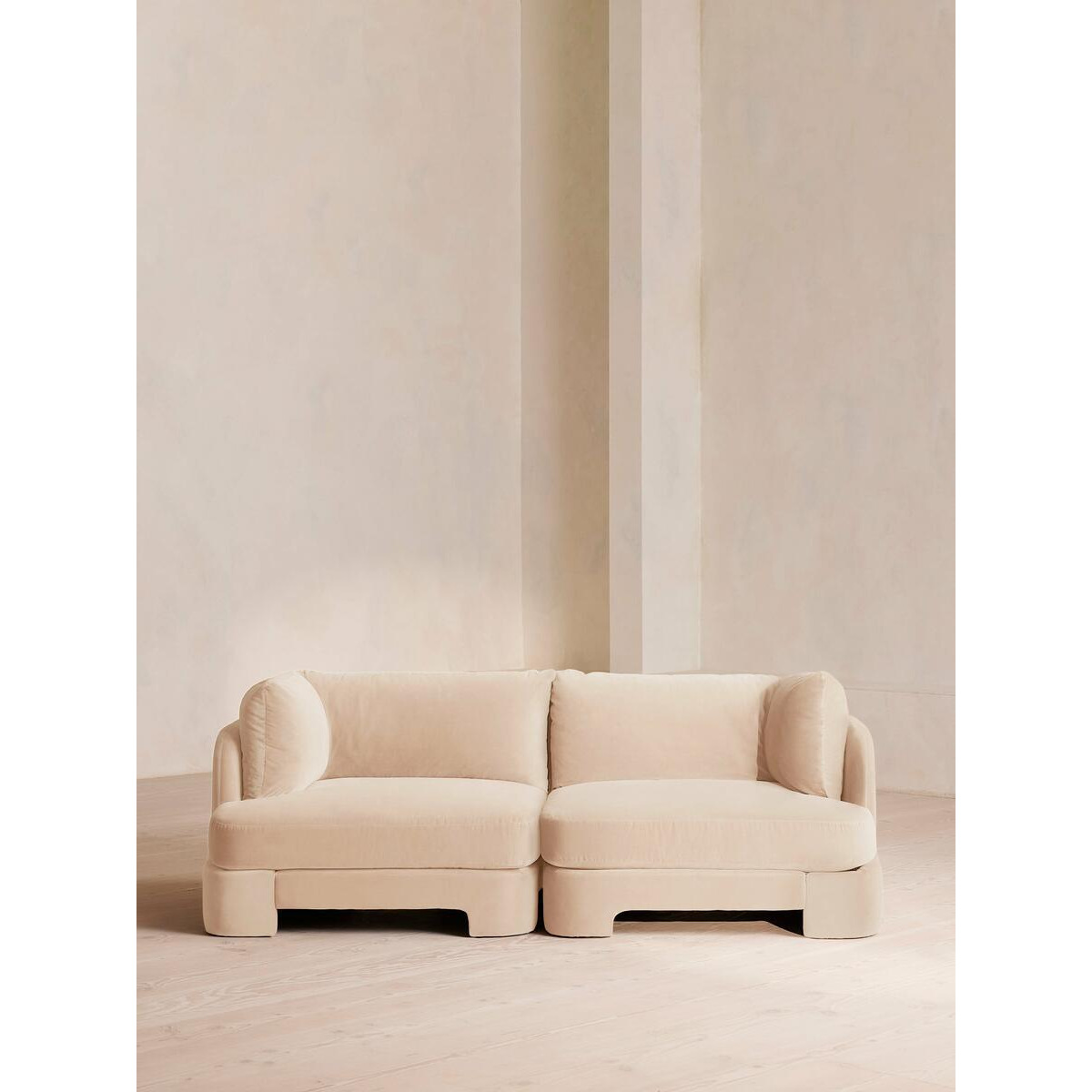 Odell Modular Sofa in Porcelain Velvet | Customizable Three Seater Sofa ...