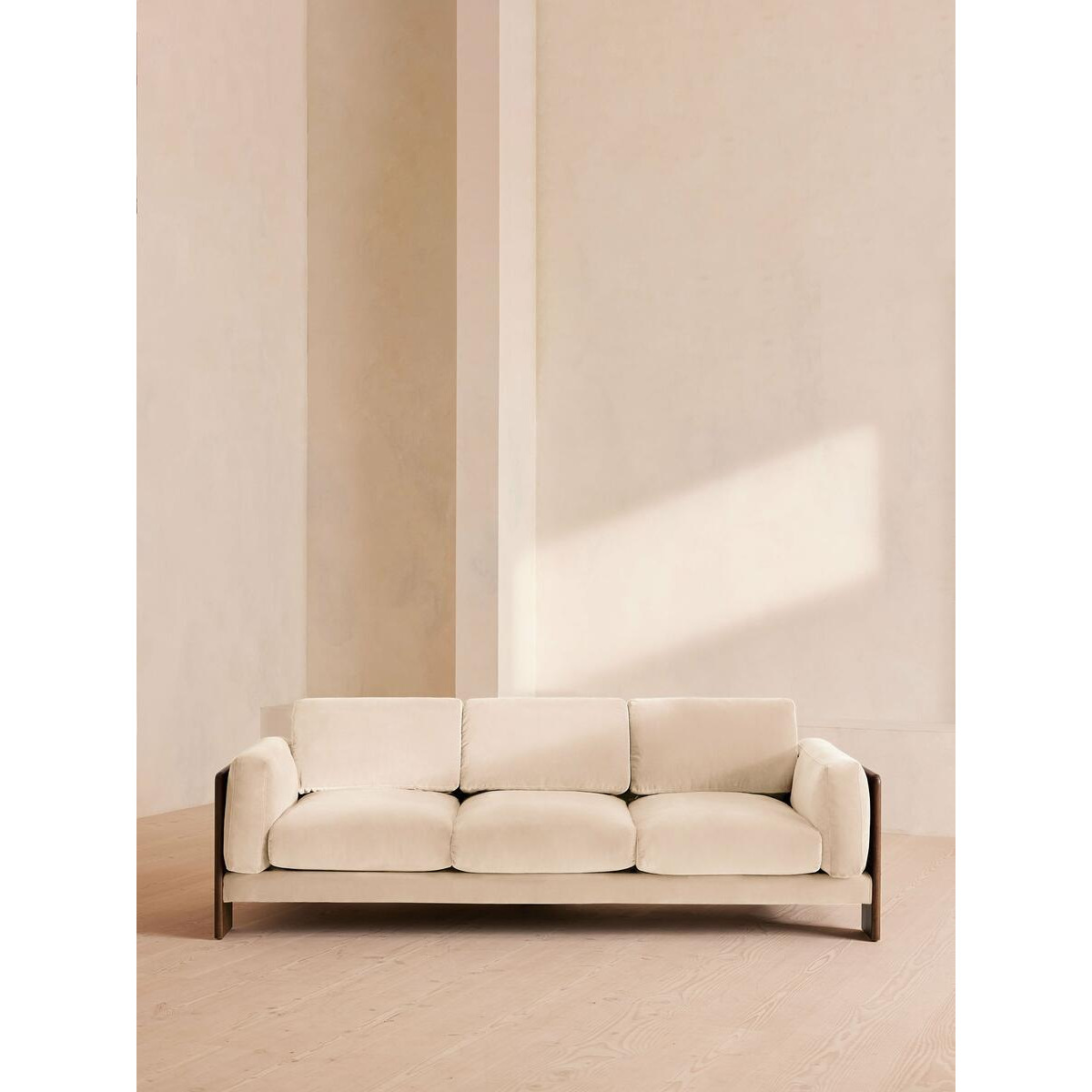 Buy Marcia Three Seater Sofa in Porcelain Velvet | Solid Oak Frame by ...
