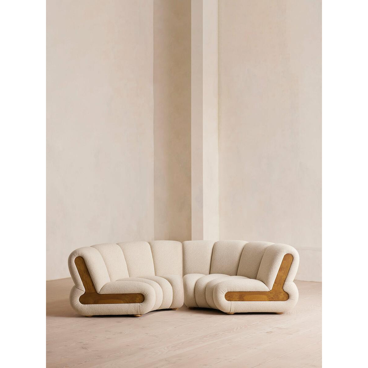 Noelle Modular Curved Sofa, Four Seater in Boucle Natural Fabric by ...