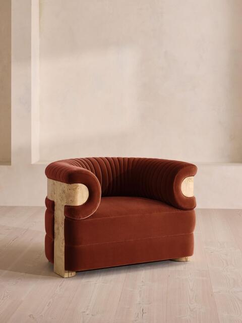 Caleb Armchair, Light Burl, Velvet, Rust, UK by Soho Home Ltd ...