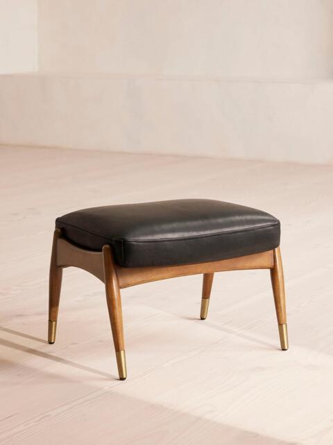 Theodore Footstool, Leather, Black by Soho Home Ltd | ufurnish.com