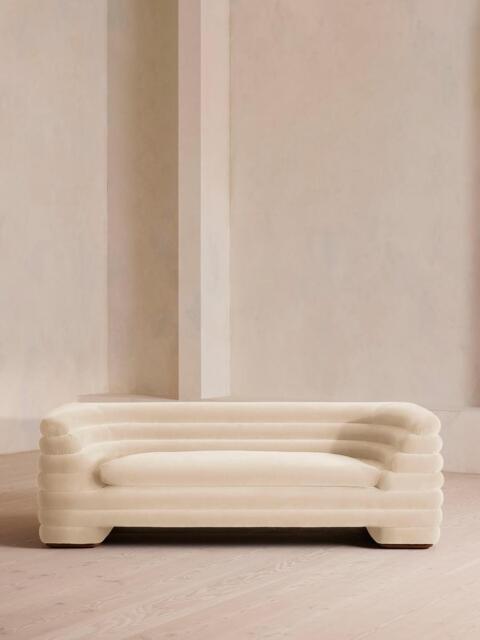 Laura Three Seater Sofa, Velvet, Porcelain by Soho Home Ltd | ufurnish.com