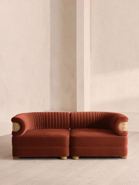 Caleb Modular Three Seater Sofa, Velvet, Rust, Blonde Burl, UK by Soho ...