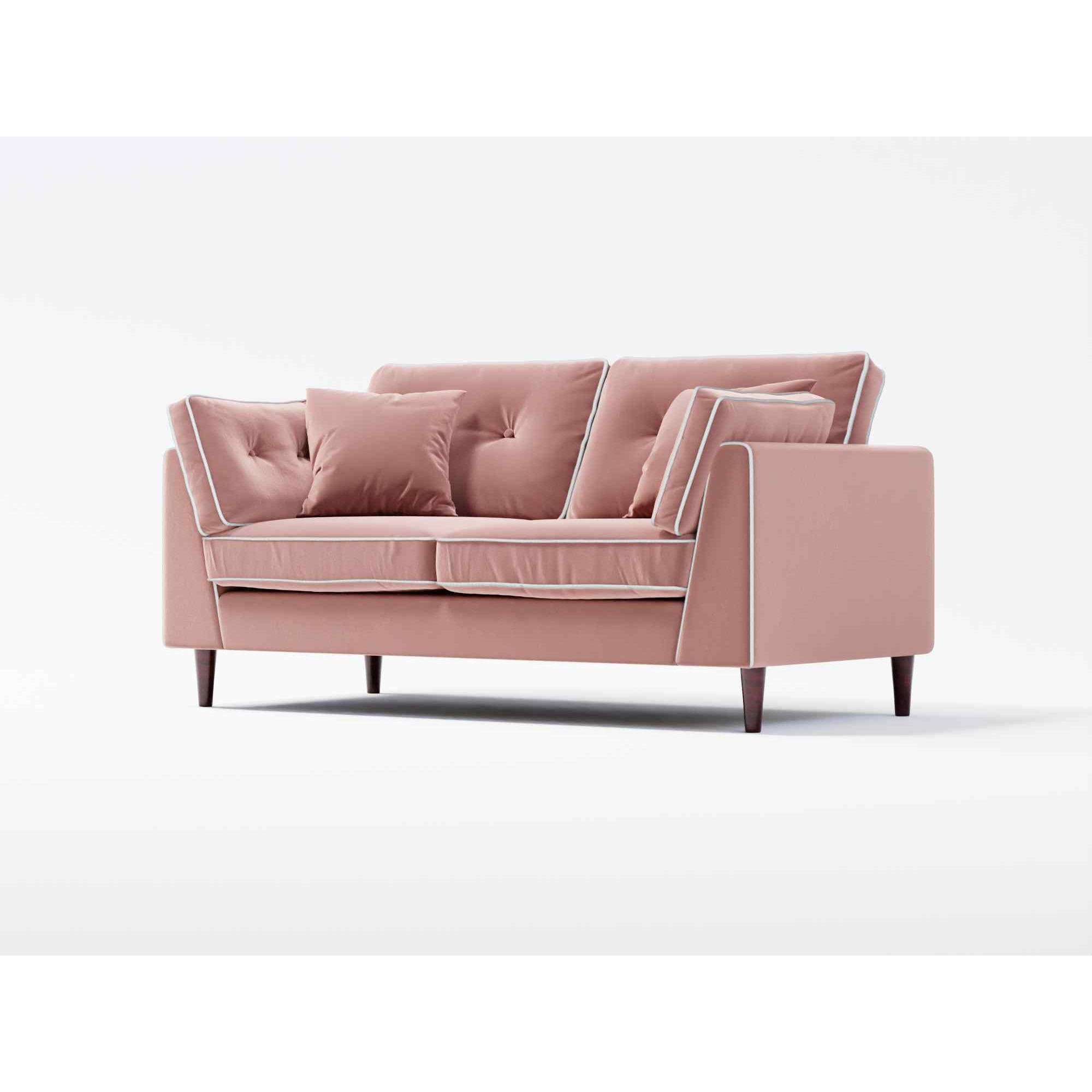 Cricket 2 Seater Velvet Sofa Contrast White Piping - Blush Pink Velvet ...