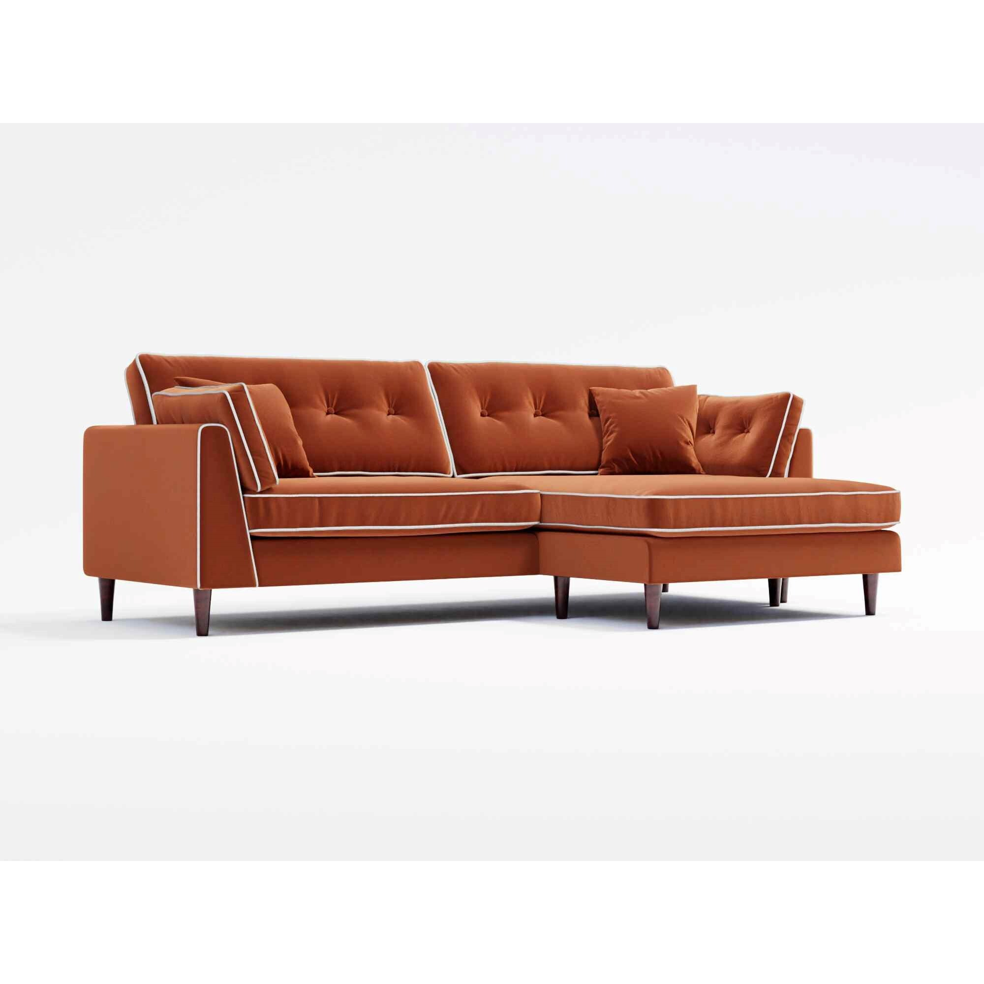 Cricket 4 Seater Right Hand Chaise Velvet Sofa Contrast White Piping ...