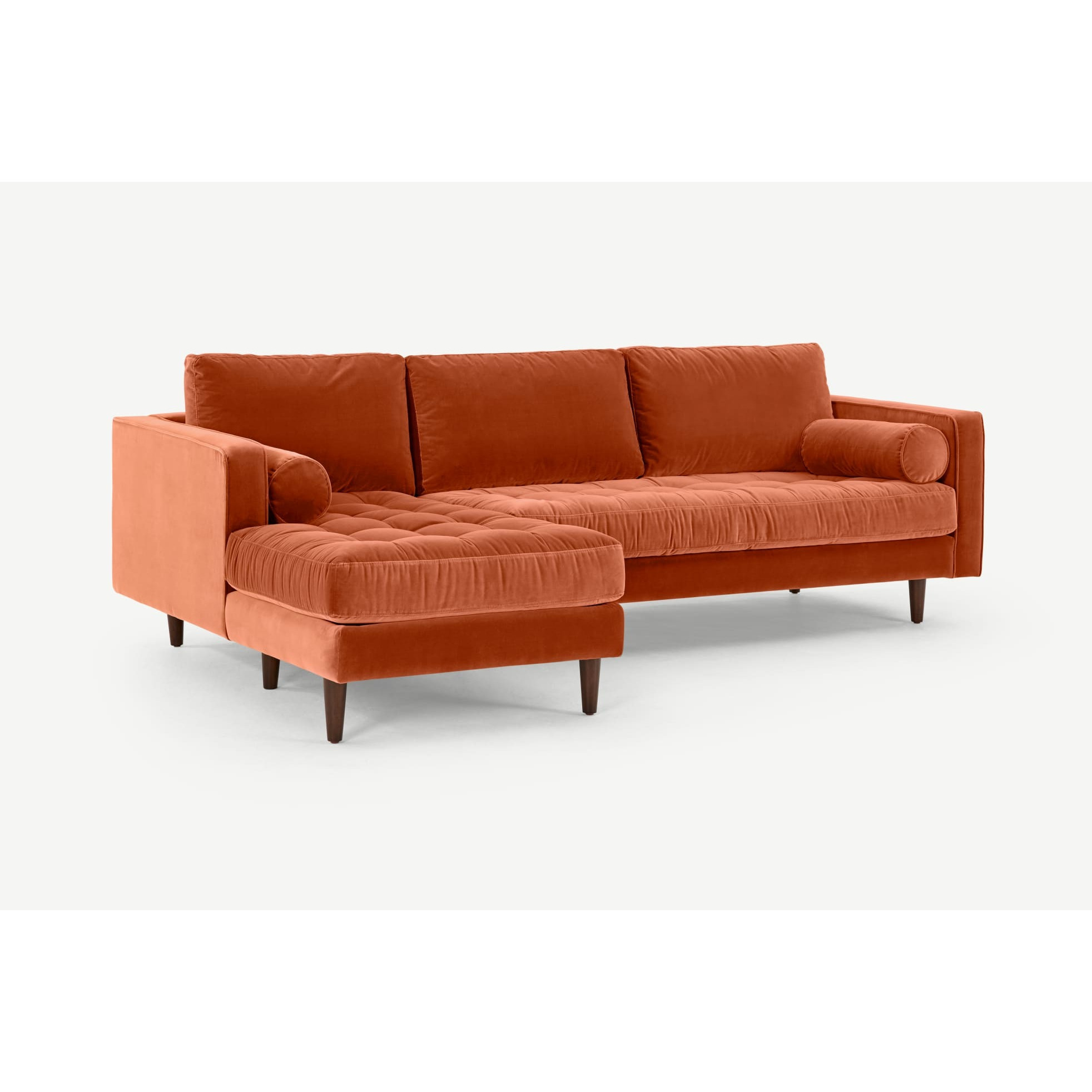 Scott 4 Seater Left Hand Chaise Velvet Sofa - Burnt Orange Velvet by ...
