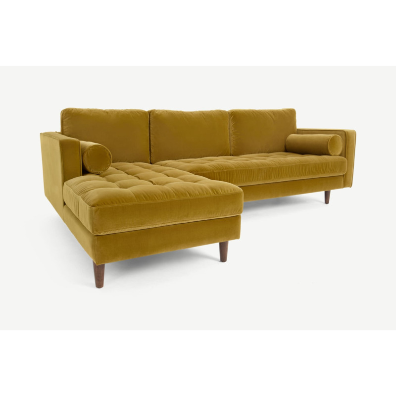 Scott 4 Seater Left Hand Chaise Velvet Sofa - Gold Velvet by Splendour ...