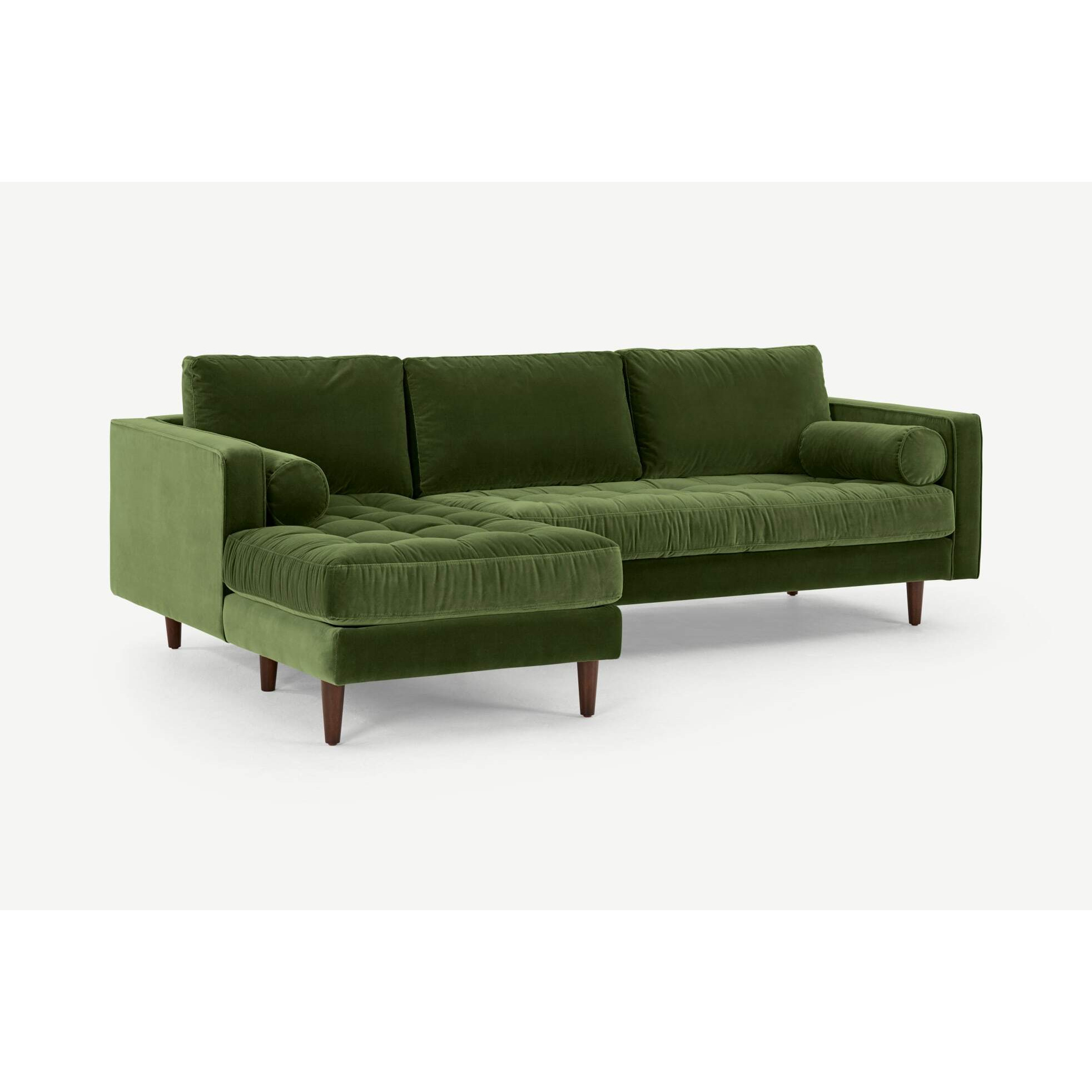 Scott 4 Seater Left Hand Chaise Velvet Sofa - Grass Green Velvet by ...