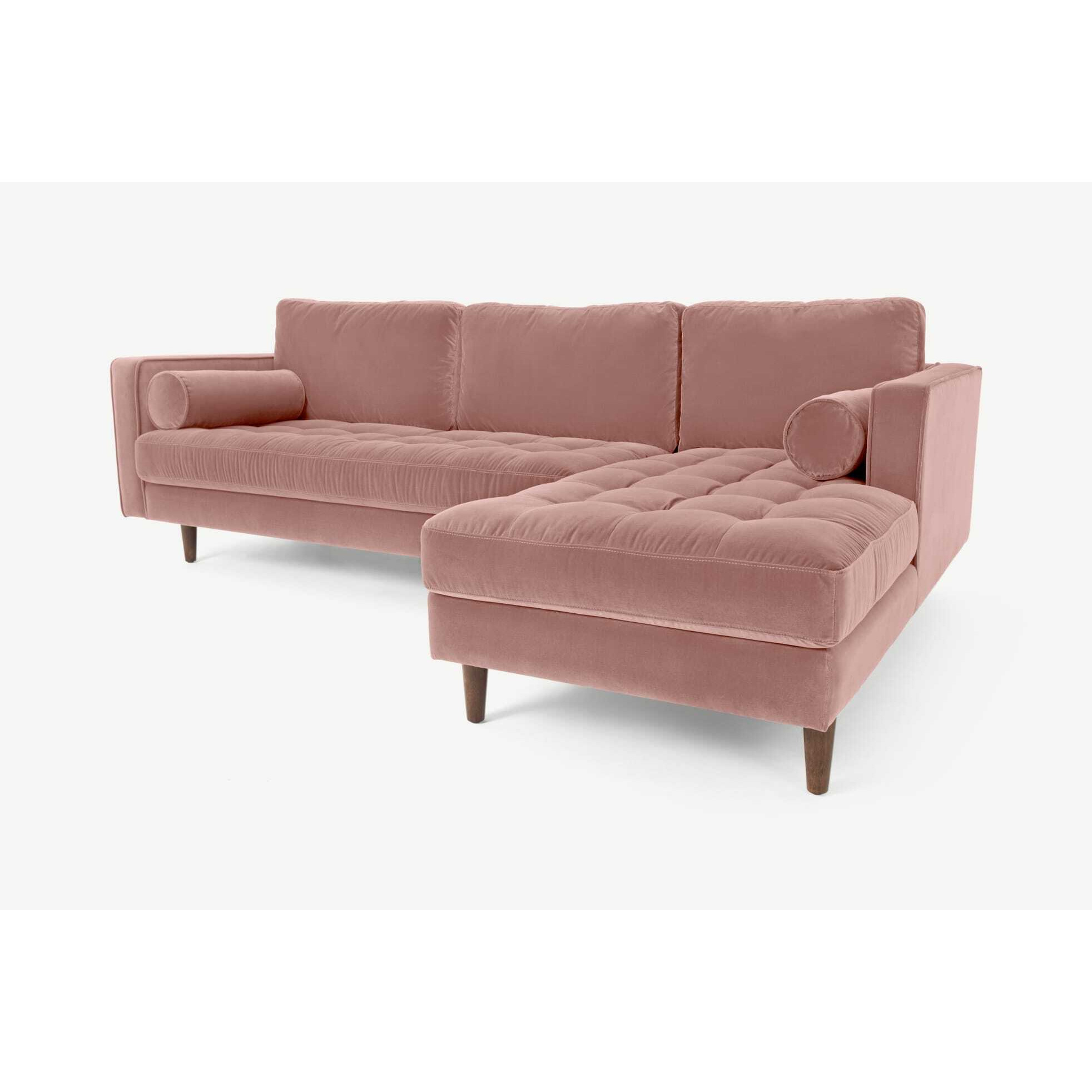 Scott 4 Seater Right Hand Chaise Velvet Sofa - Blush Pink Velvet by ...