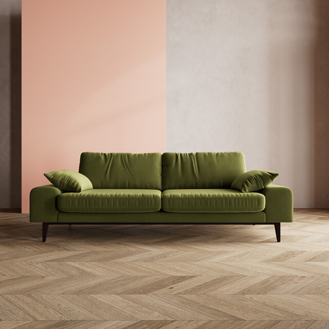 Swoon, Fabric, Tulum, Three-seater Sofa, Fern, Easy Velvet, Dark, Size: 234cmx82cm by Swoon ...