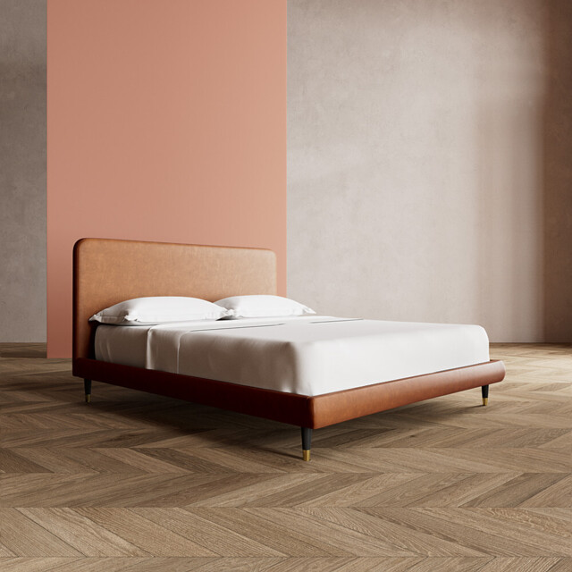Swoon, Tan Fabric, Brockham, Bed, Smart Leather, Brass Capped Dark Feet ...