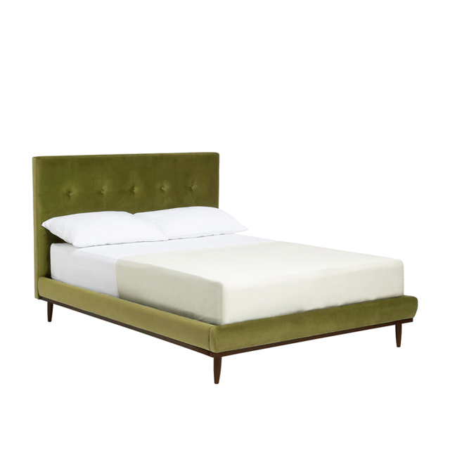 Swoon, Klee, Mid-Century Double Bed Frame, Green, Velvet, W: 150cm x H ...