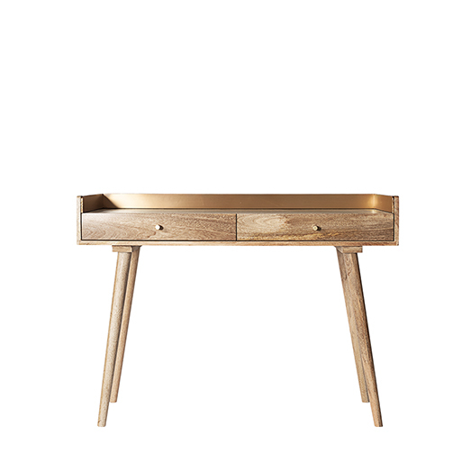 Swoon, Fresco, Desk, Scandi Style, Brown Natural Oak-Stained, Mango Wood, W: 110cm x D: 40cm x H ...