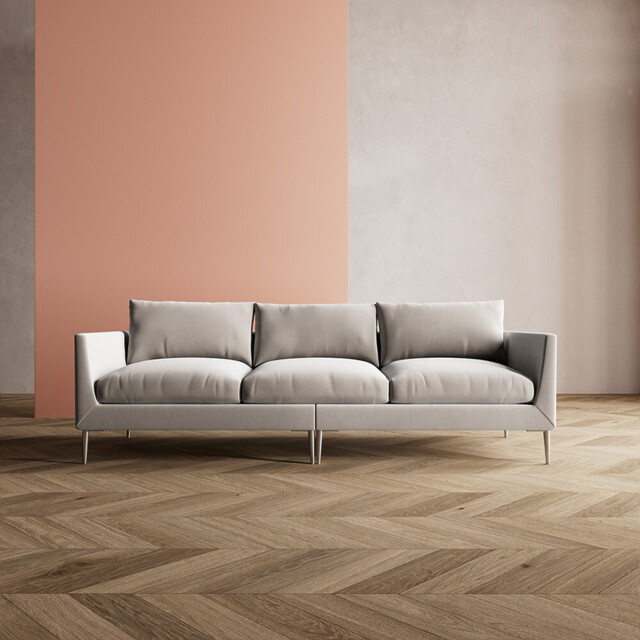 Swoon, Fabric, Catalan, Four-seater Sofa, Ecru, Crushed Velvet, Silver ...