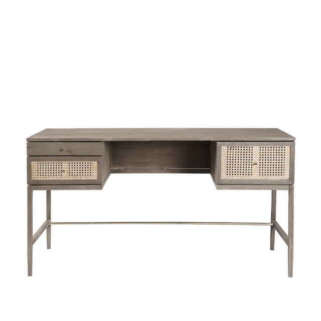Swoon, Raphia, Mid-Century Desk, Brown, Mango Wood, W: 140cm x H: 75 cm ...