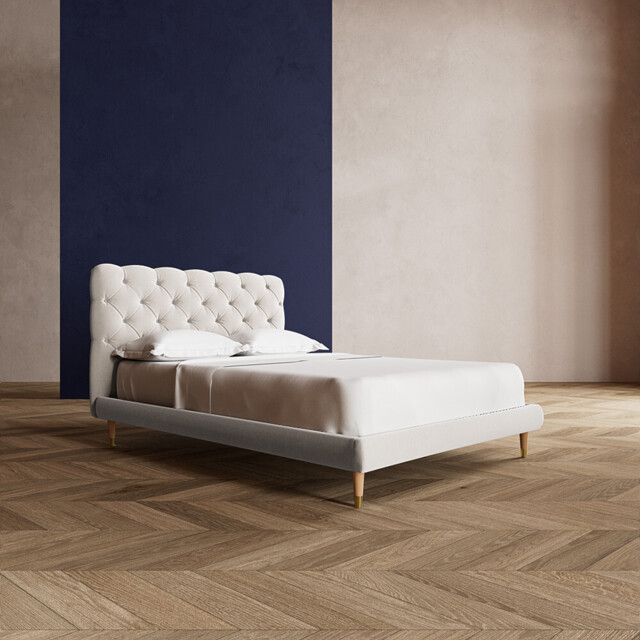 Swoon, Burbage, King Bed, Ecru, Crushed Velvet, Brass Capped Light Feet ...