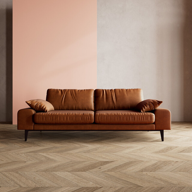 Swoon, Fabric, Tulum, Three-seater Sofa, Tan, Smart Leather, Dark Feet ...