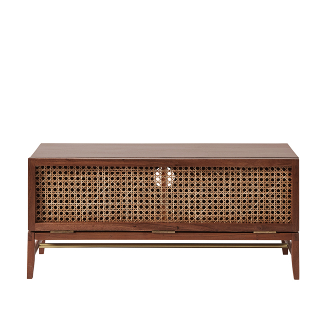 Swoon, Raphia, Contemporary TV Stand, Brown Rattan, Acacia & Brass ...