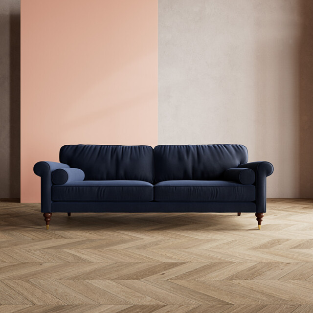 Swoon, Fabric Blue Clement Three-seater Sofa, Denim, Crushed Velvet ...