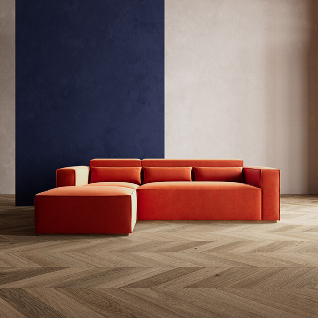 Swoon, Bergen, Left-Hand Corner Sofa, Orange, Easy Velvet, Sale, W:253cm x H:66cm by Swoon ...