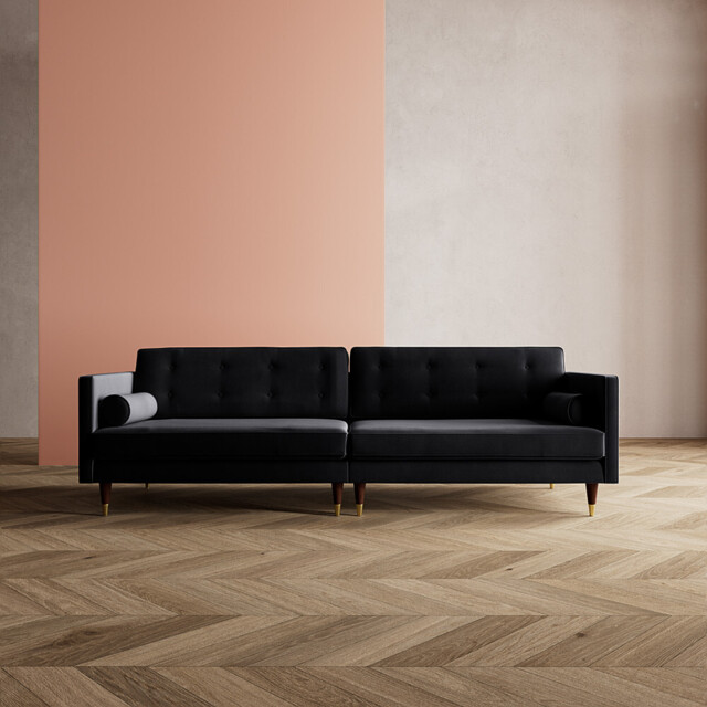 Swoon, Fabric Black, Porto, Four-seater Sofa, Easy Velvet, Dark Feet ...